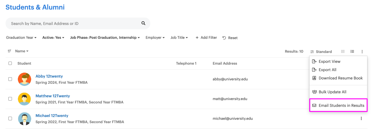 Emailing Students – 12twenty Support