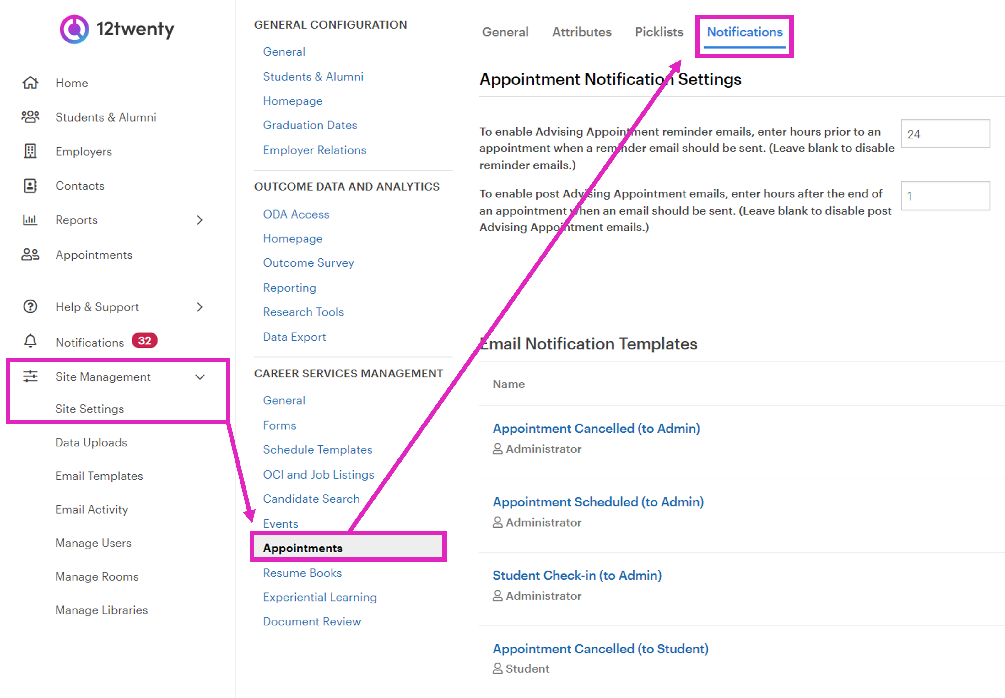 Appointment Notifications and Settings – 12twenty Support