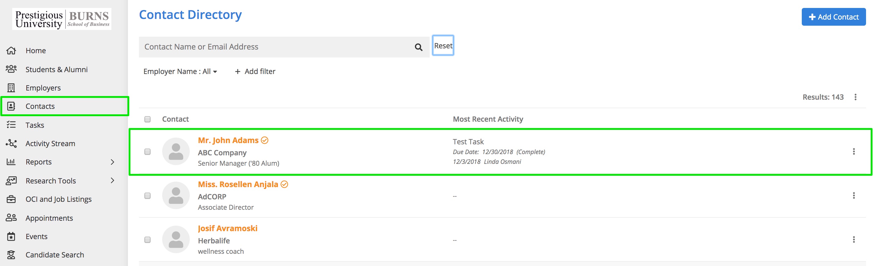 Contact Profile Overview – 12twenty Support